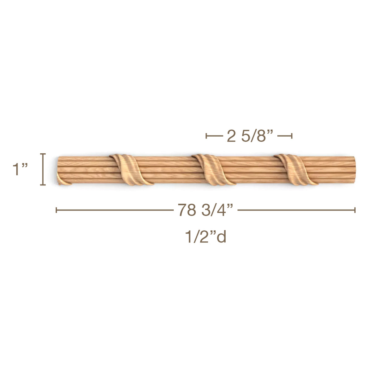 Reed & Cross Ribbon Lineal Moulding Right Hand, 78 3/4"w x 1"h x 1/2"d ...