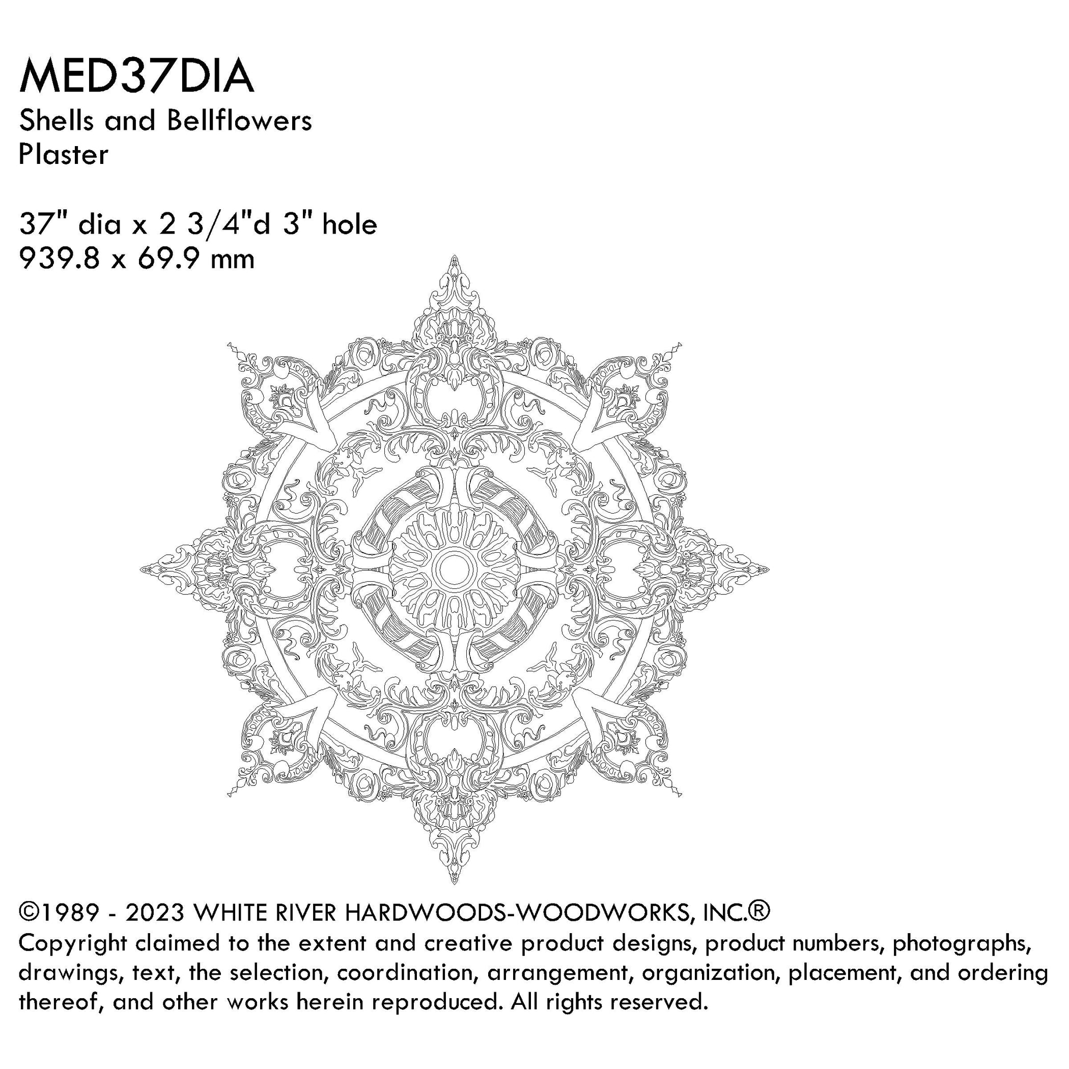 Shells and Bellflowers Medallion, 37'' dia x 2 3/4"d, 1 piece, 3'' cen ...