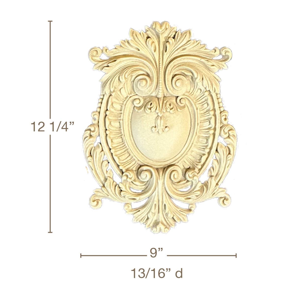 Acanthus Cartouche, Resin, 9"W x 12 1/4"H x 13/16"D — White River Hardwoods