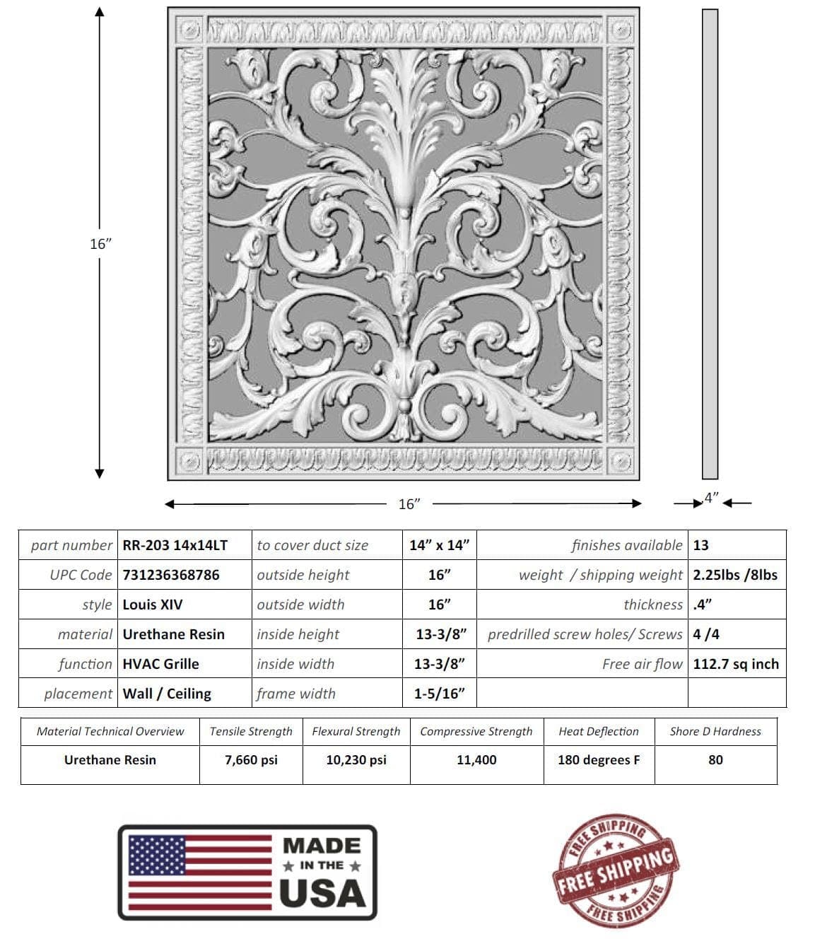 Louis XIV style grille for Duct Size of 14"- Please allow 1-2 weeks ...