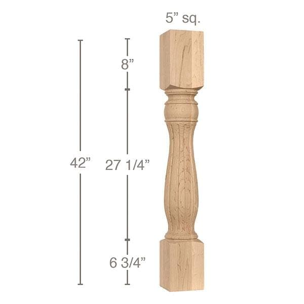 Traditional Fluted Bar Column, 5"sq. x 42"h — White River Hardwoods