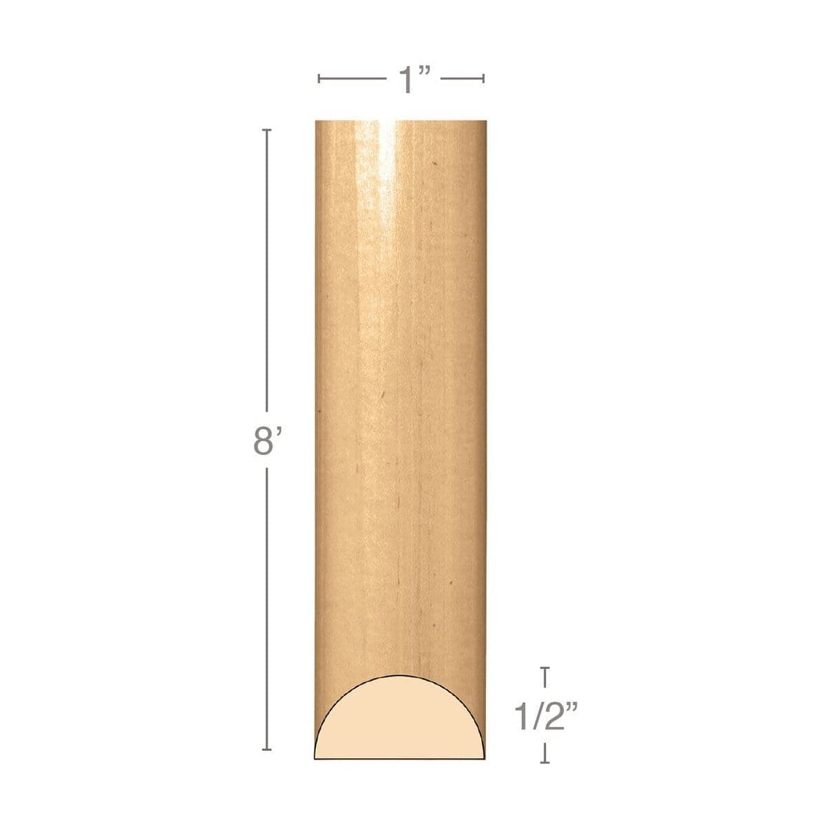 Small Traditional Half Round Lineal 1"w x 1/2"d x 8' length Cast Resin ...
